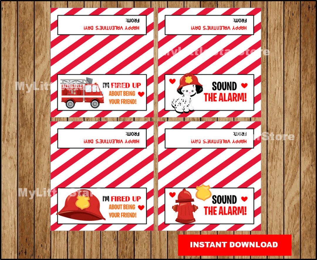 Fire Truck Valentine, Fireman Printable Valentine Bag, Kids Printable ...