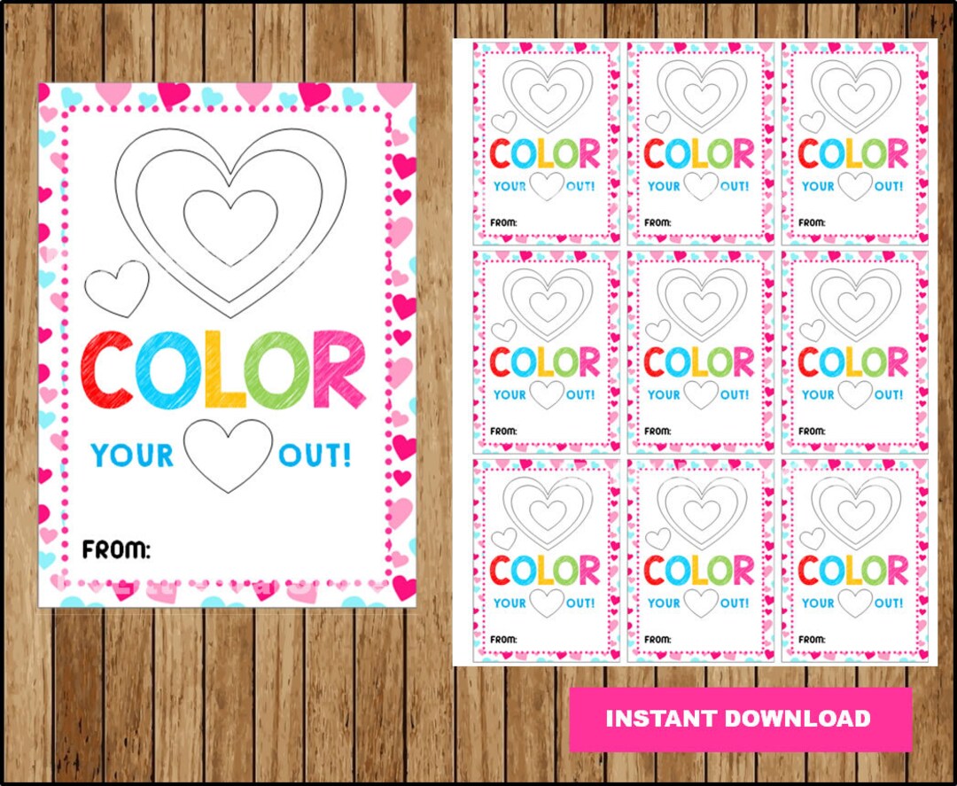 Color Your Heart Out Valentine Cards, Crayon Valentines Printable Cards ...