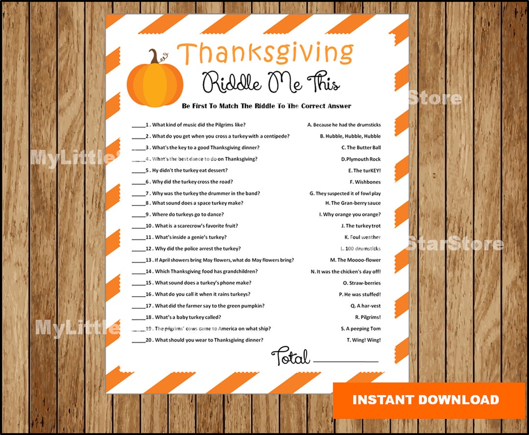 Thanksgiving Riddle Game, Printable Thanksgiving Party Game ...