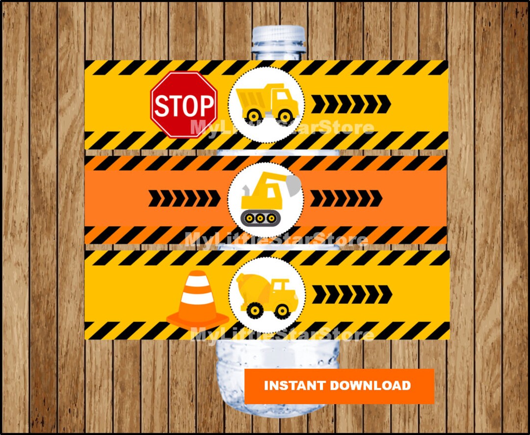 Construction Bottle Labels, Printable Construction Water Bottle Labels ...