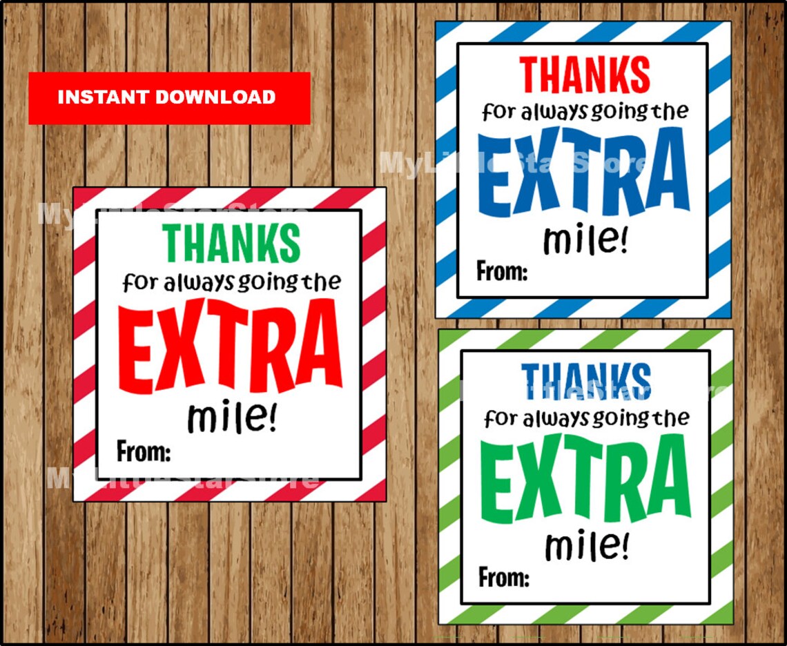 Teacher Appreciation Gift Tag Thanks for Going the EXTRA Mile | Etsy