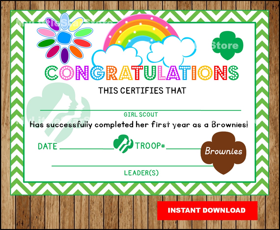 Girl Scout Brownies Certificate, Printable Completion of First Year of ...