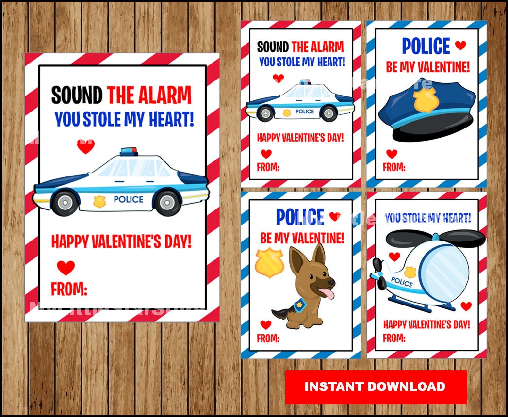 Police Valentine Cards, Police Printable Valentine Card , Kids ...