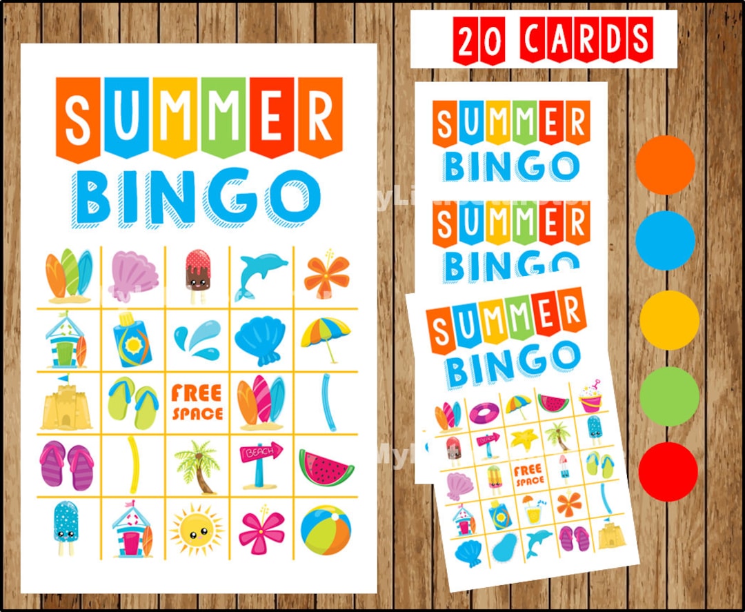 Summer Bingo 20 Cards, Printable Summer Bingo Game, Summer Printable ...