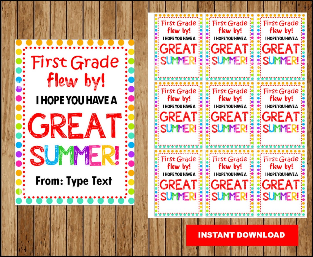 End of School Year Gift Tag, Year Flew by Summer Tag, First Grade Last ...