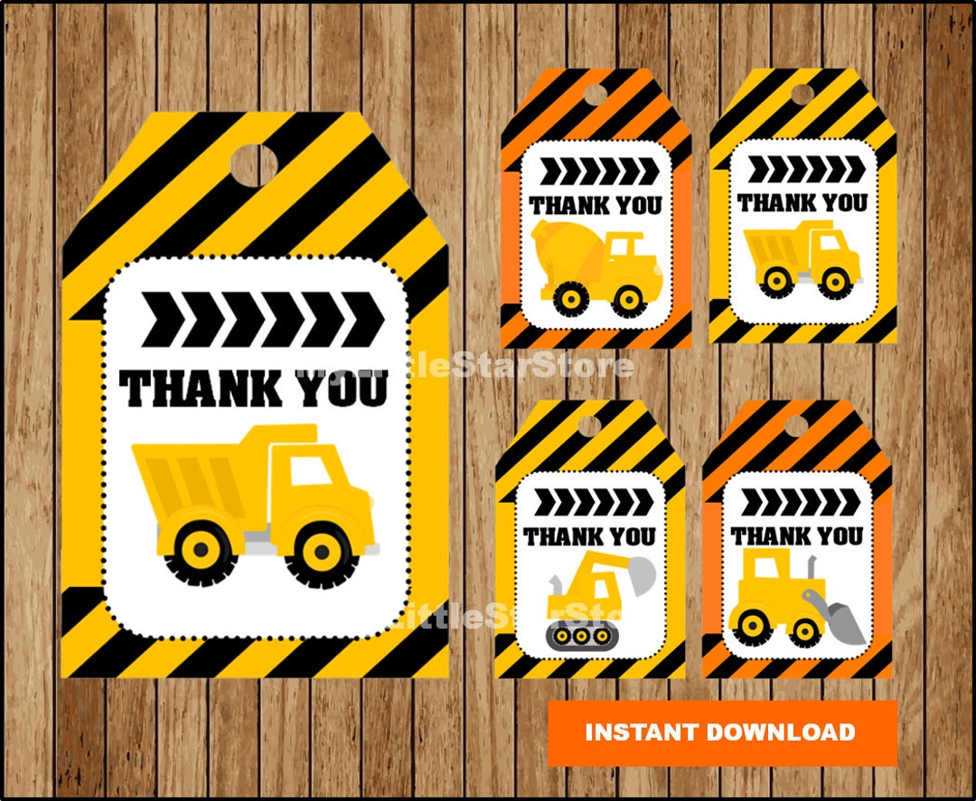 Construction Thank You Tags, Printable Construction Tags, Construction ...