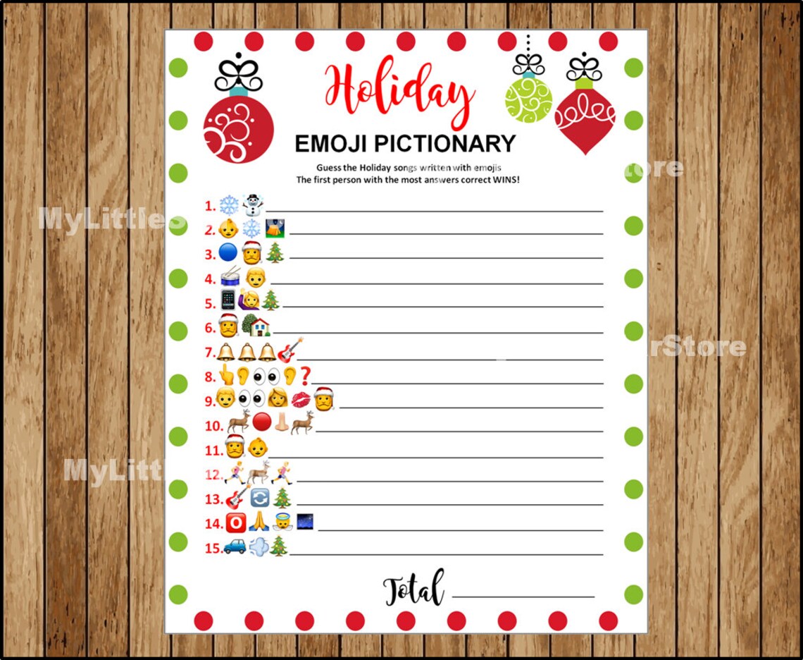 Holiday Emoji Pictionary , Printable Holiday Party Game, Holiday Songs ...