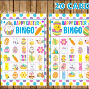 Easter Bingo Game 20 Cards, Printable Happy Easter Bingo Cards, Game ...