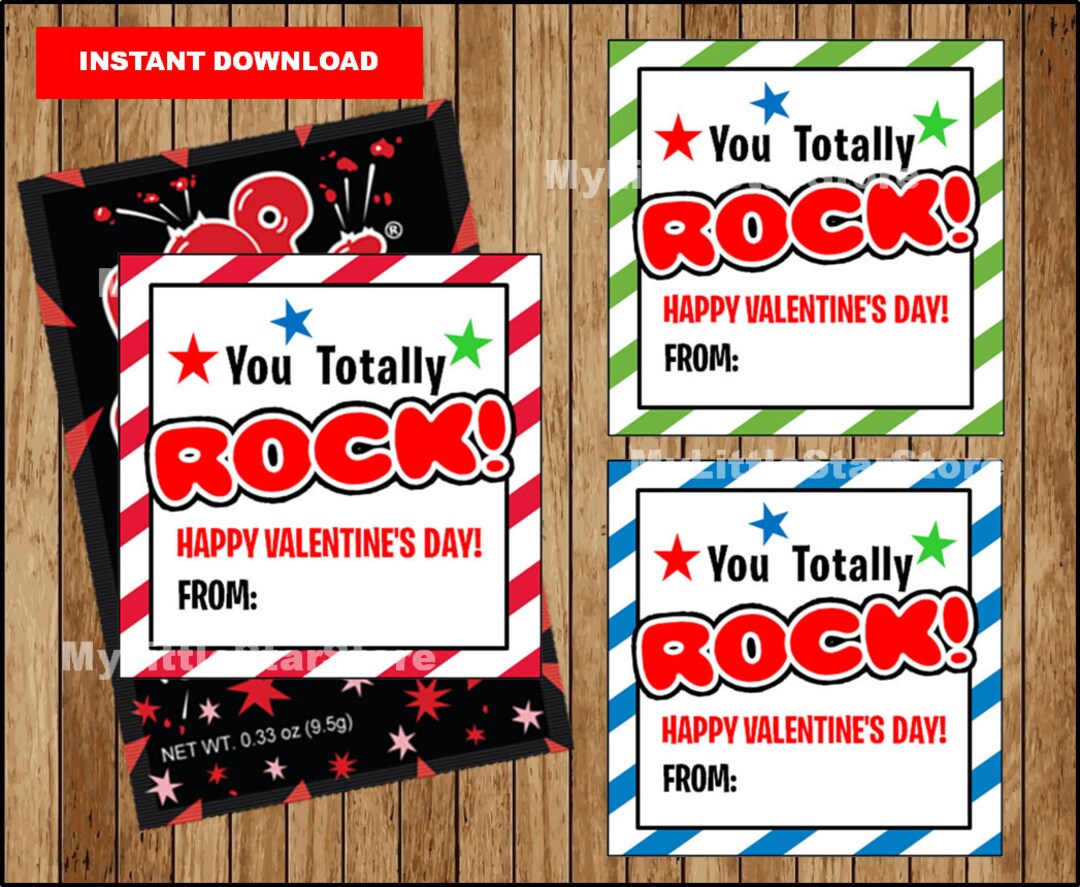 You Rock Valentine Cards, Printable Pop Rocks Valentine Gift Cards ...