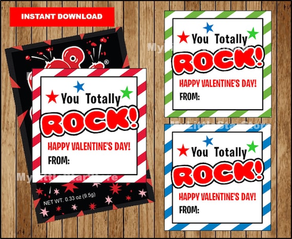 You Rock valentine cards Printable Pop Rocks Valentine Gift | Etsy