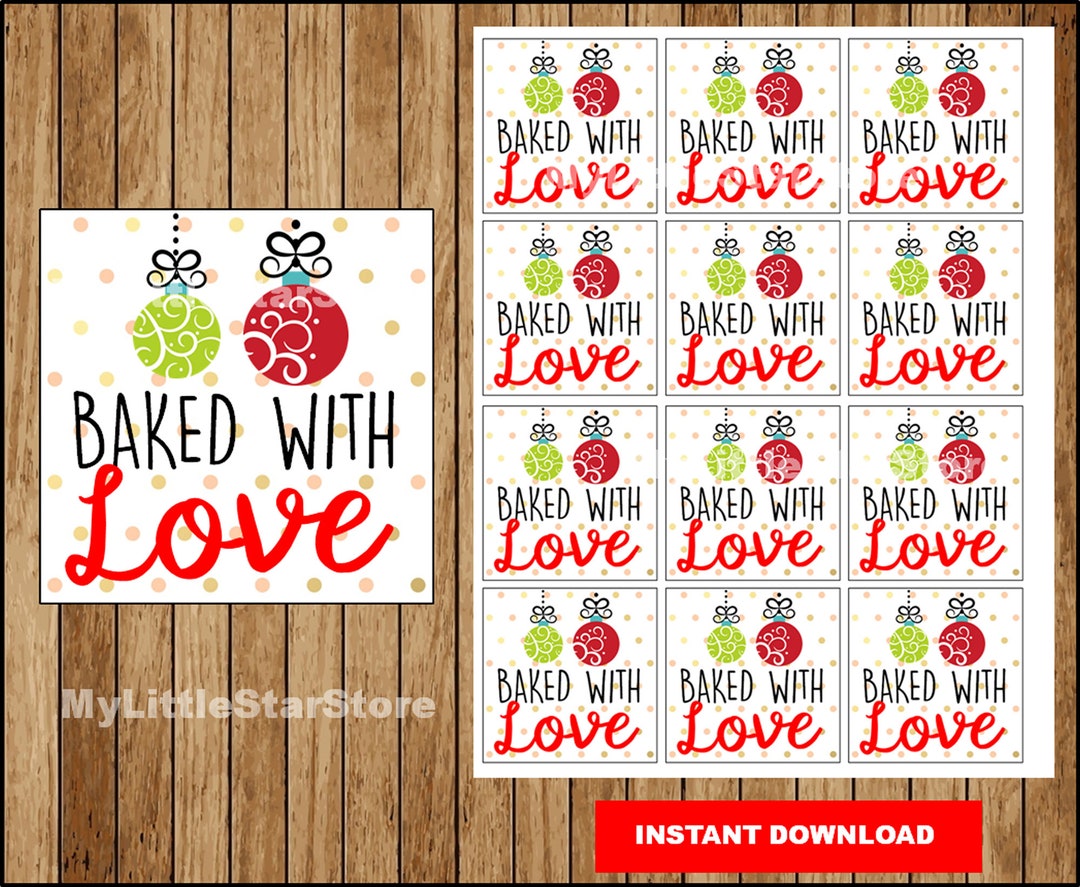 Baked With Love Gift Tags Printable Cookie Favor Tags - Etsy