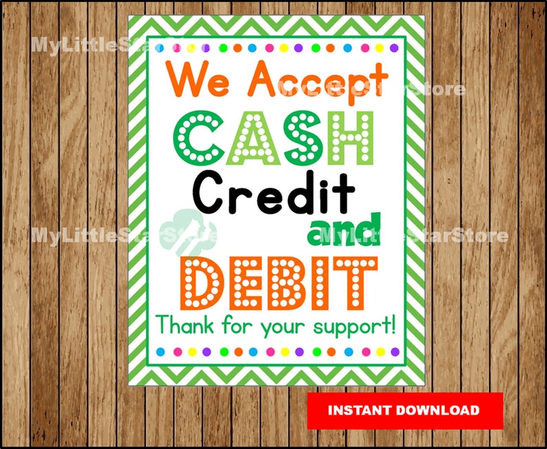We Accept Cash Credit and Debit Cards Sign Printable Girl - Etsy