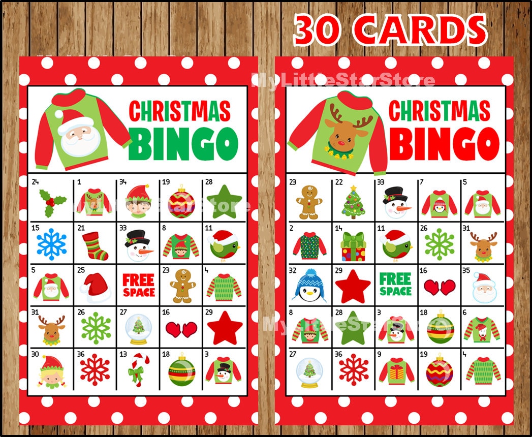 Christmas Bingo Game 30 Cards Printable Christmas Bingo | Etsy