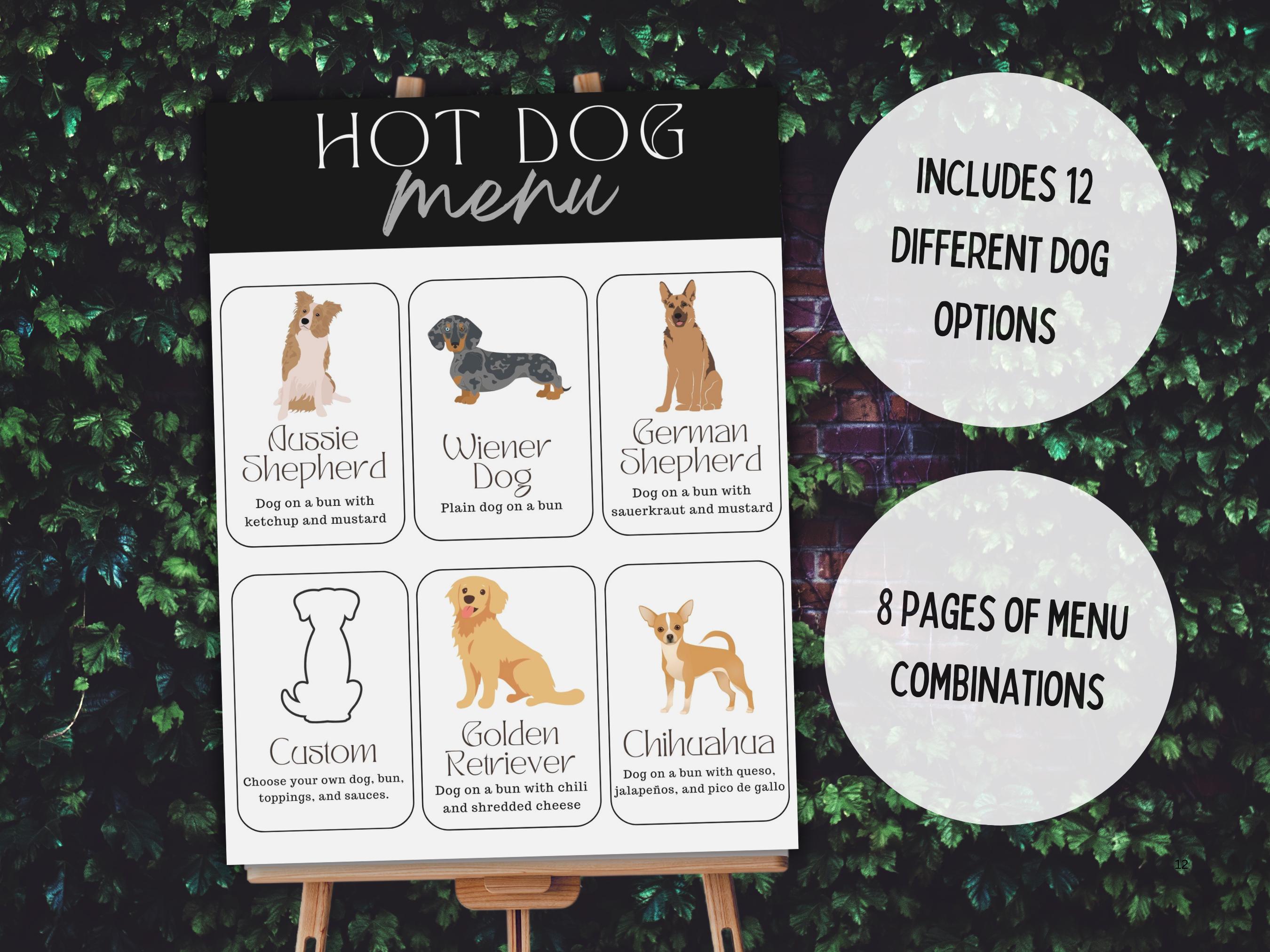 Hot Dog Bar Menu | Minimalist Dog Themed Food Sign | Let's Pawty | Dog ...