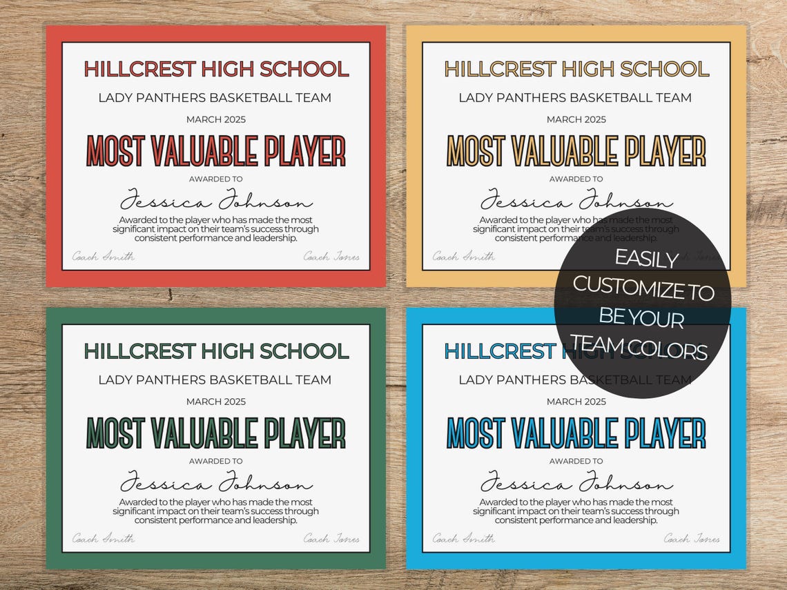 Editable Team Award Certificates | Sports Banquet Player Ceremony | 101 ...
