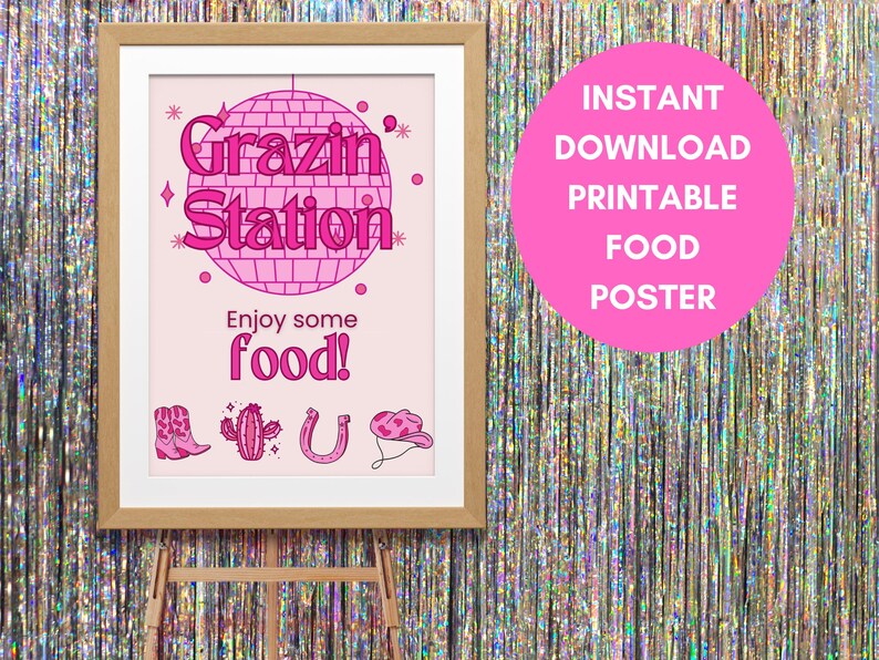 Pink Disco Cowgirl Poster Disco Ball Birthday Party Food Sign Meal ...