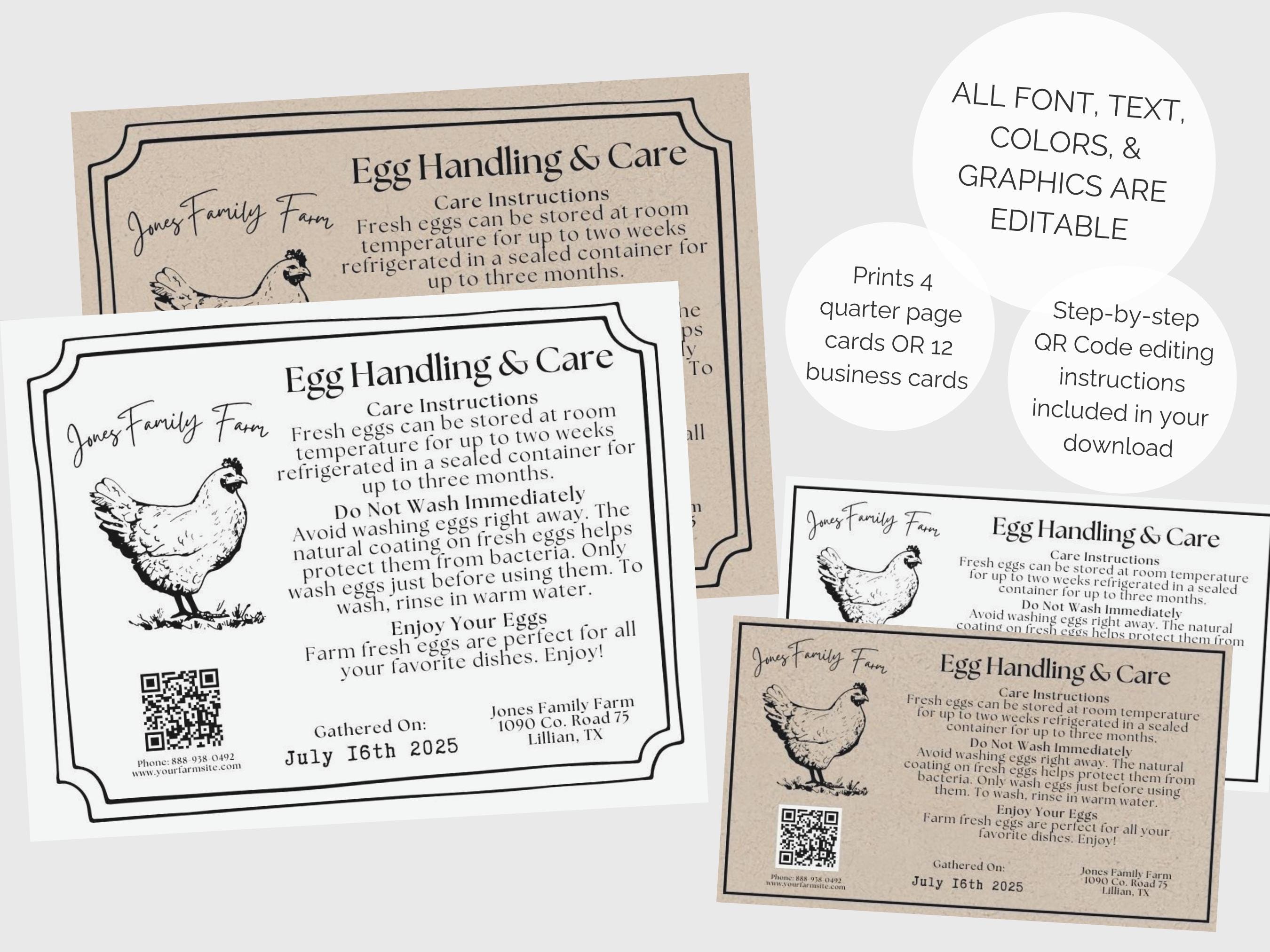Egg Handling Instructions Card | Print From Home | Farm Fresh | Farmers ...