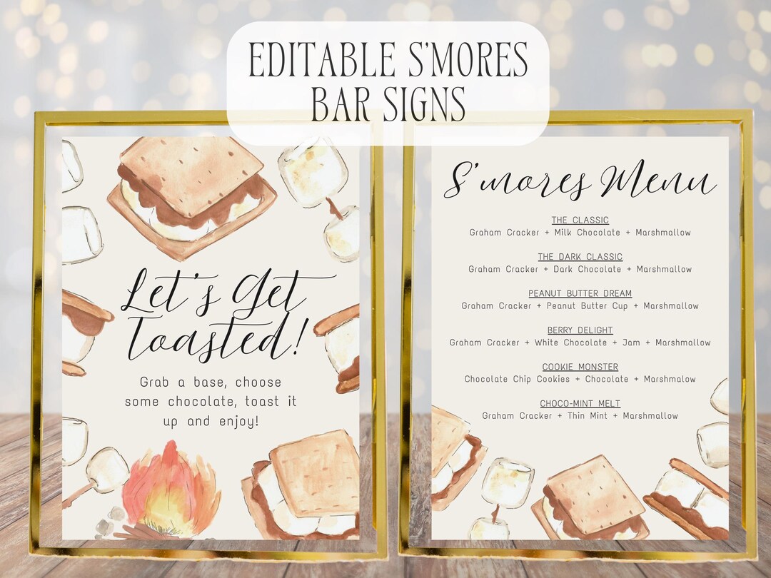 Editable S'mores Bar Menu & Signs | Prints in Any Size | Instant ...