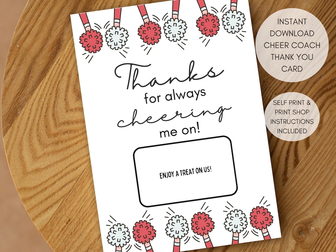 Cheer Coach Thank You Card | Gift Card Holder | Coaching Staff ...