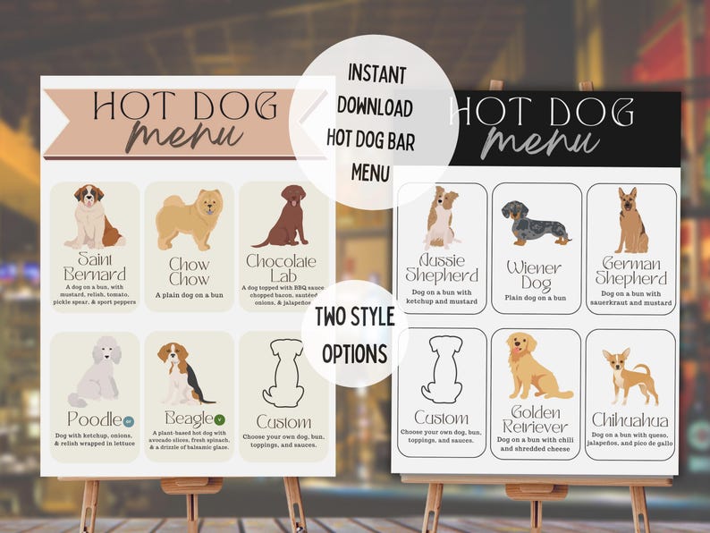 Hot Dog Bar Menu | Minimalist Dog Themed Food Sign | Let's Pawty | Dog ...