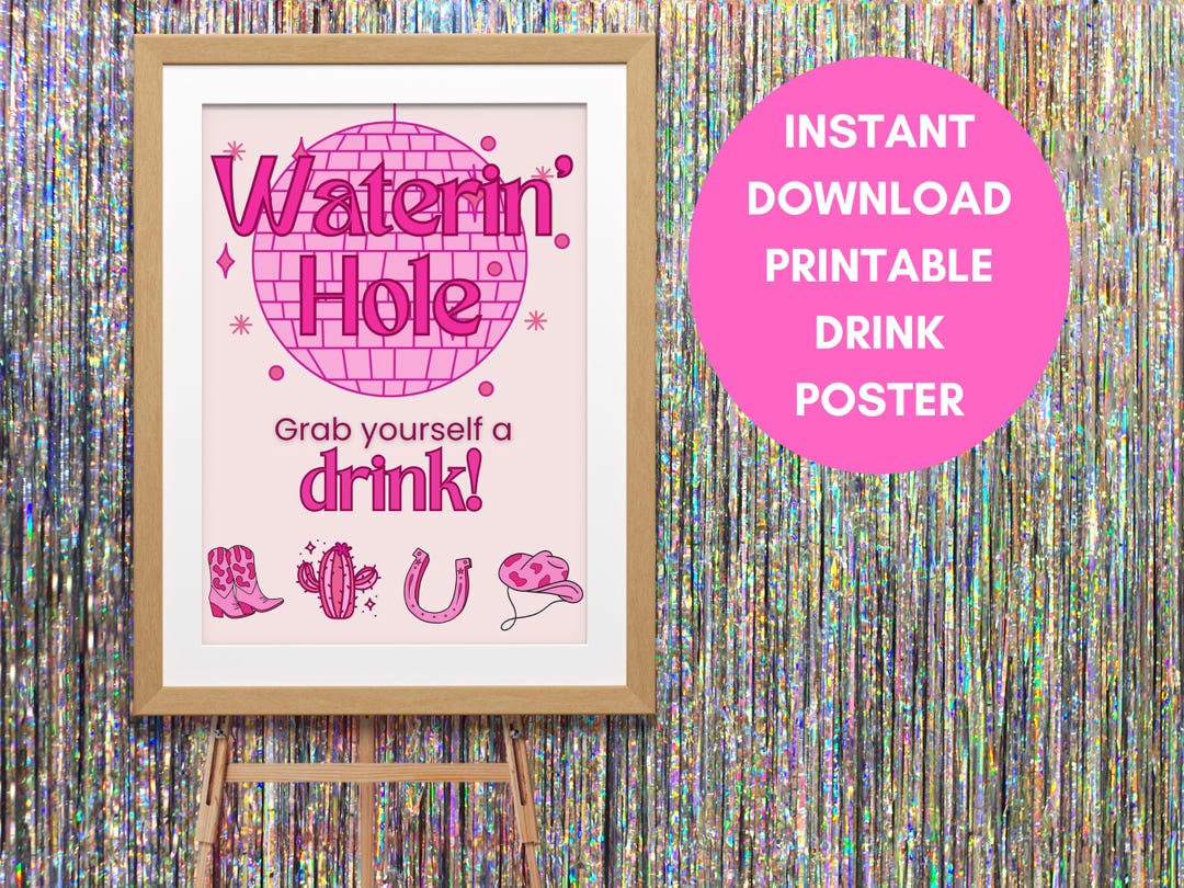Pink Disco Cowgirl Poster Disco Ball Birthday Party Drink Sign Meal ...