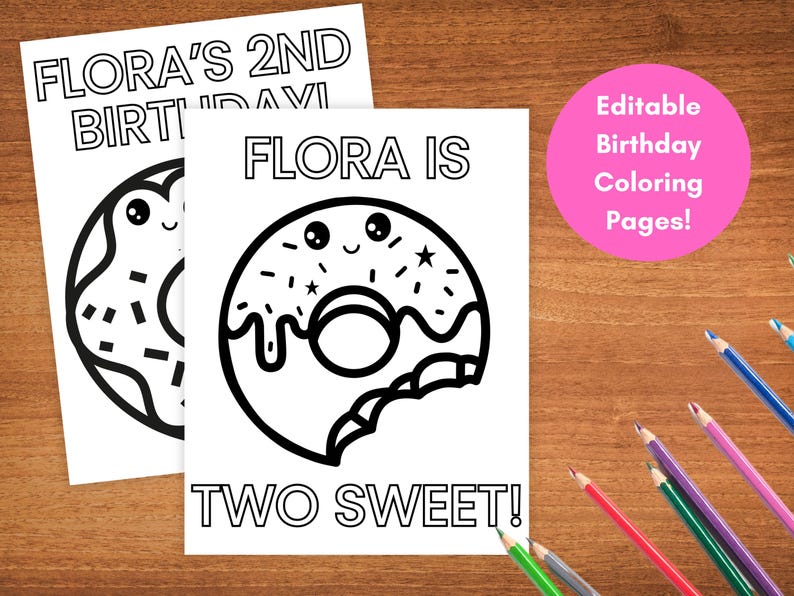 Personalized Donut Party Coloring Pages, Printable Birthday Bundle ...