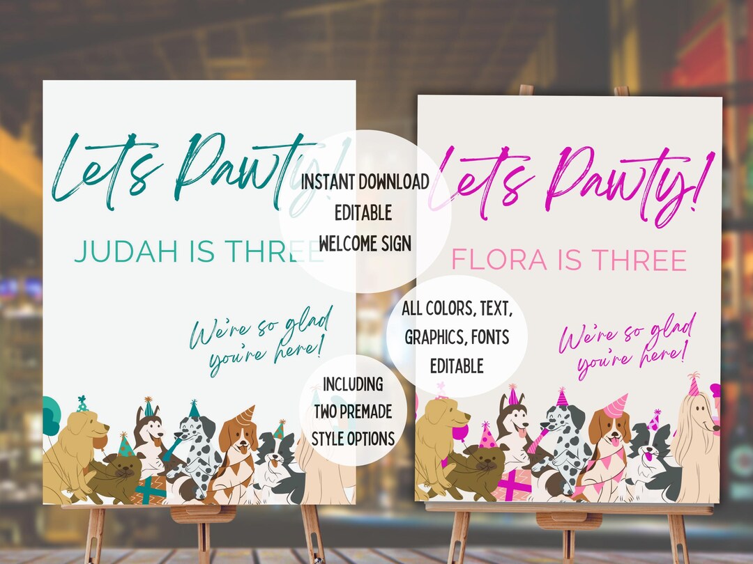 Let's Pawty Welcome Sign | Birthday Printable Poster | Fully Editable ...