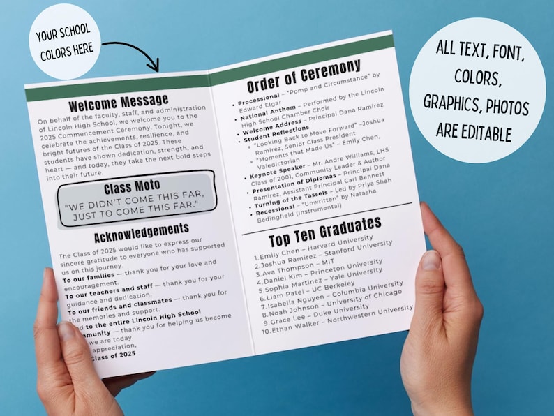Editable Graduation Program | Fully Editable Template | Folded Order of ...