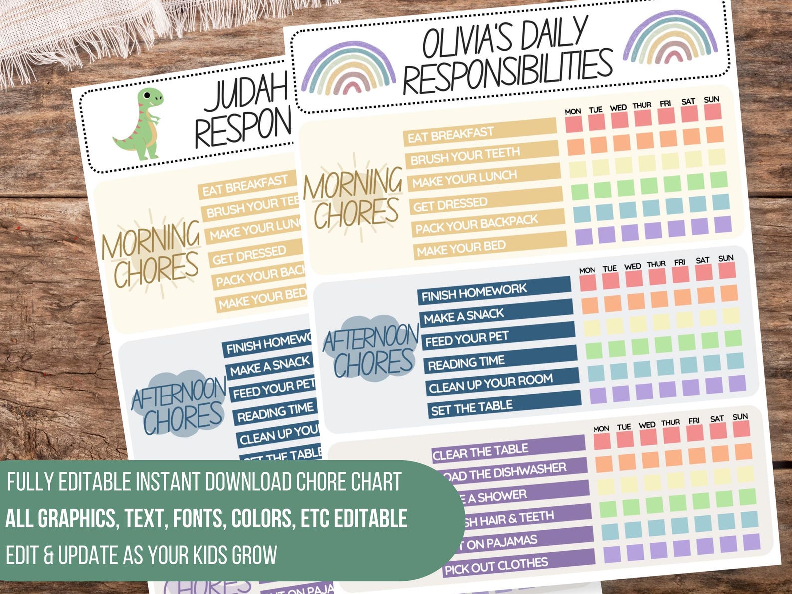 Family Chore Chart | Editable Colorful Children's Daily Tasks | Kid's ...