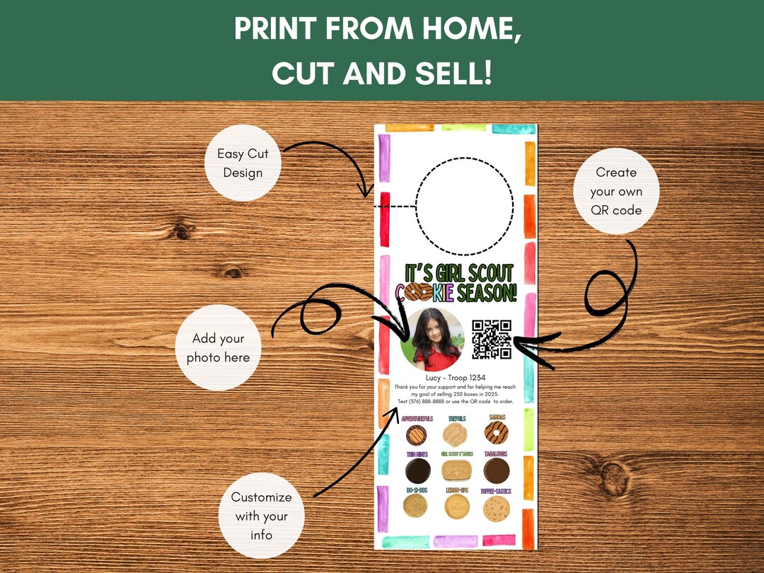 Girl Scout Cookie Door Hanger, ABC LBB Cookie Door Sign Template, QR ...