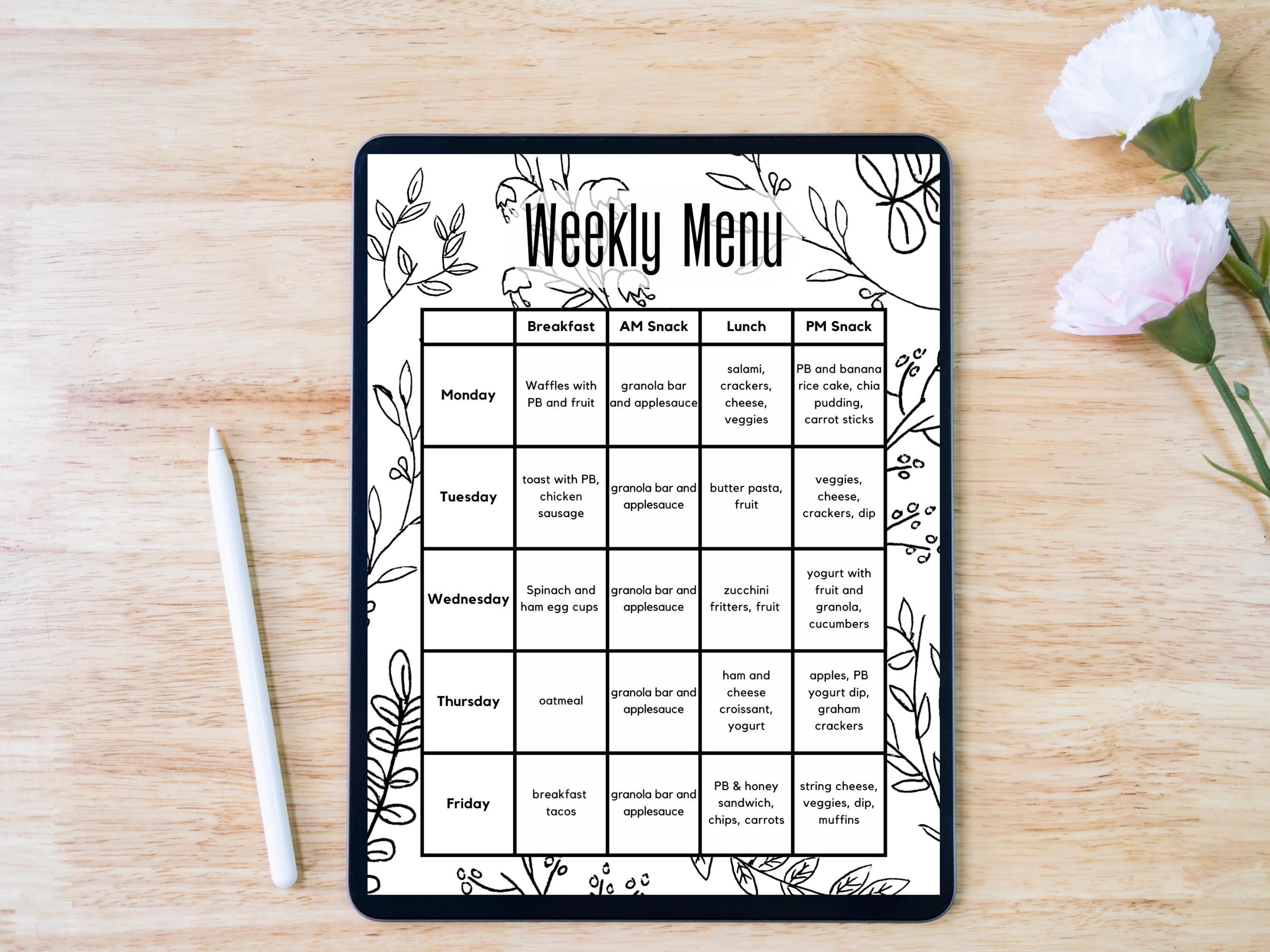 EDITABLE Weekly Meal Planner Template, Floral Meal Planner, Weekly Menu ...