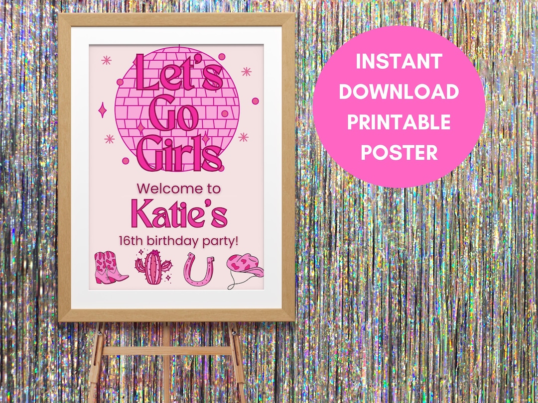 Pink Disco Cowgirl Poster, Disco Ball Birthday Party Sign, Welcome ...