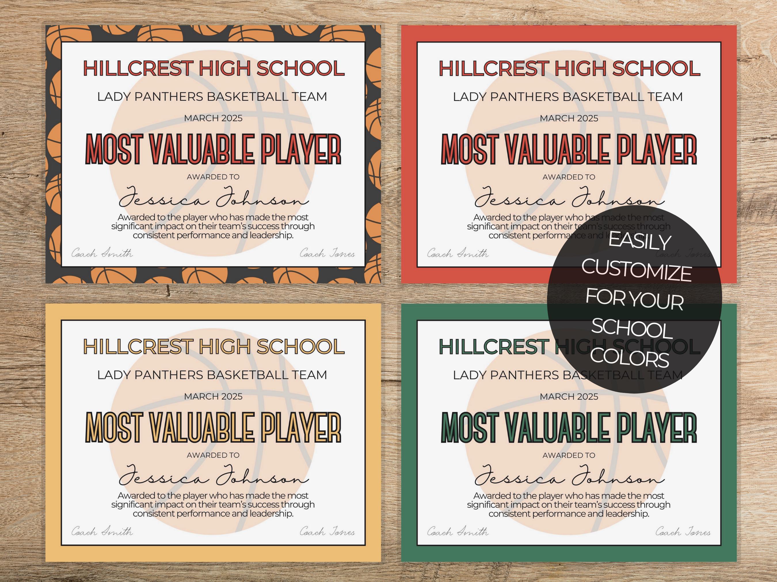 Editable Basketball Award Certificates | Team Banquet Player Ceremony ...