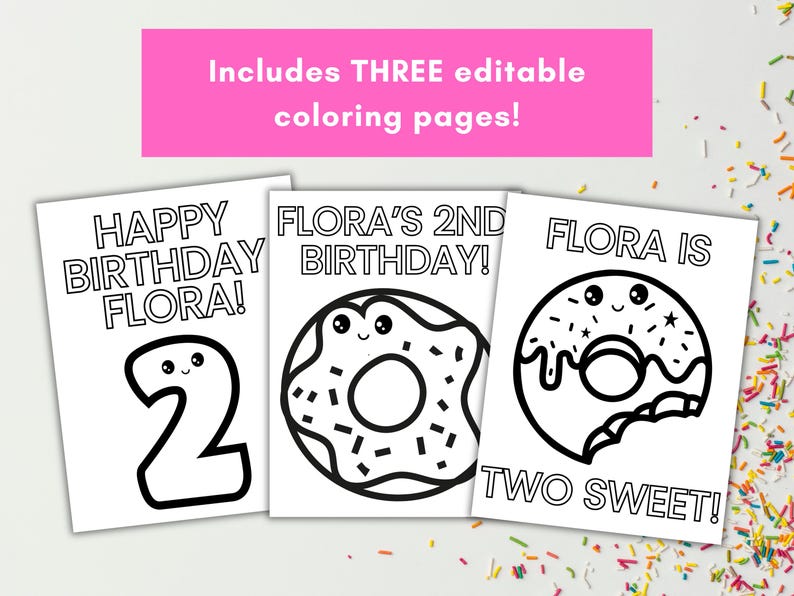 Personalized Donut Party Coloring Pages, Printable Birthday Bundle ...