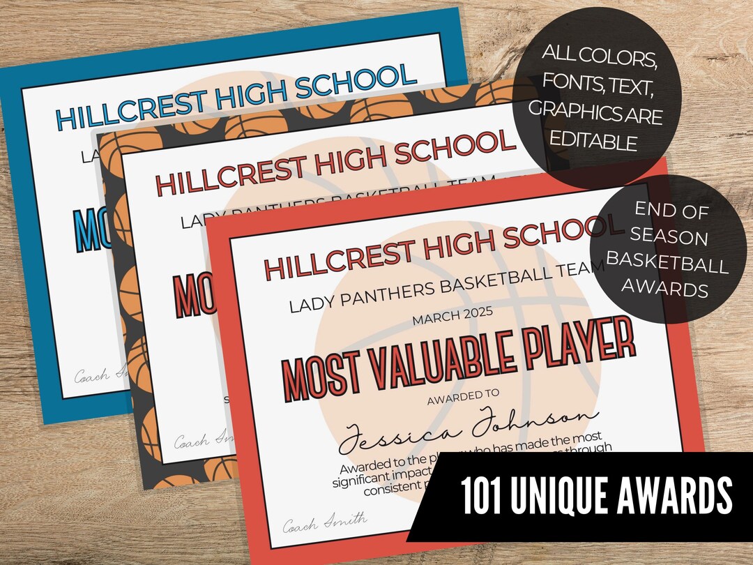 Editable Basketball Award Certificates | Team Banquet Player Ceremony ...