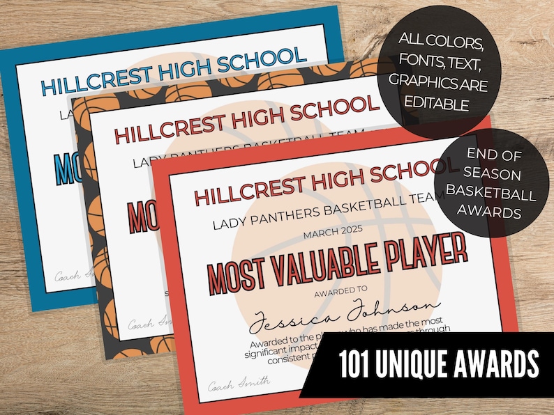 Editable Basketball Award Certificates | Team Banquet Player Ceremony ...