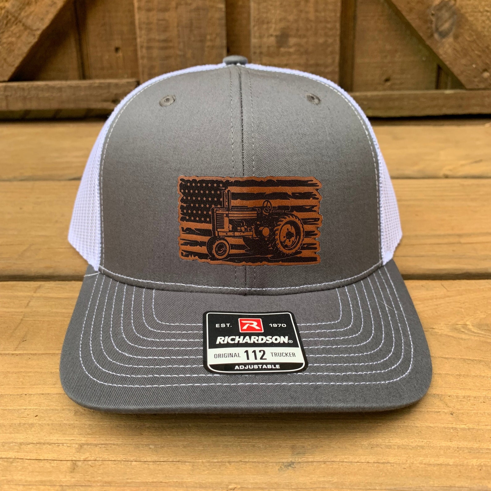 Leather Patch Hat, Antique Tractor Hat, American Flag Hat, Trucker Cap ...