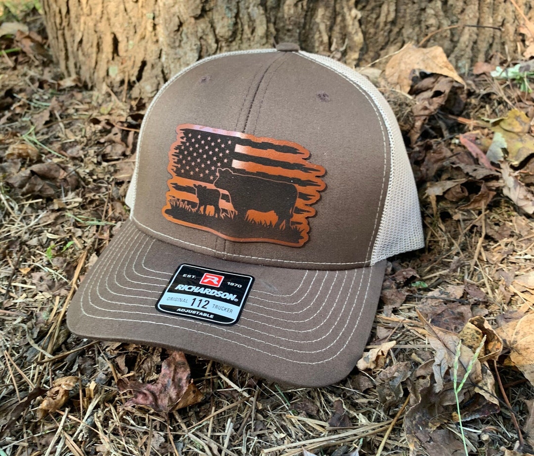 Leather Patch Hat, Cow Hat, American Flag Hat, Trucker Cap, Farm ...