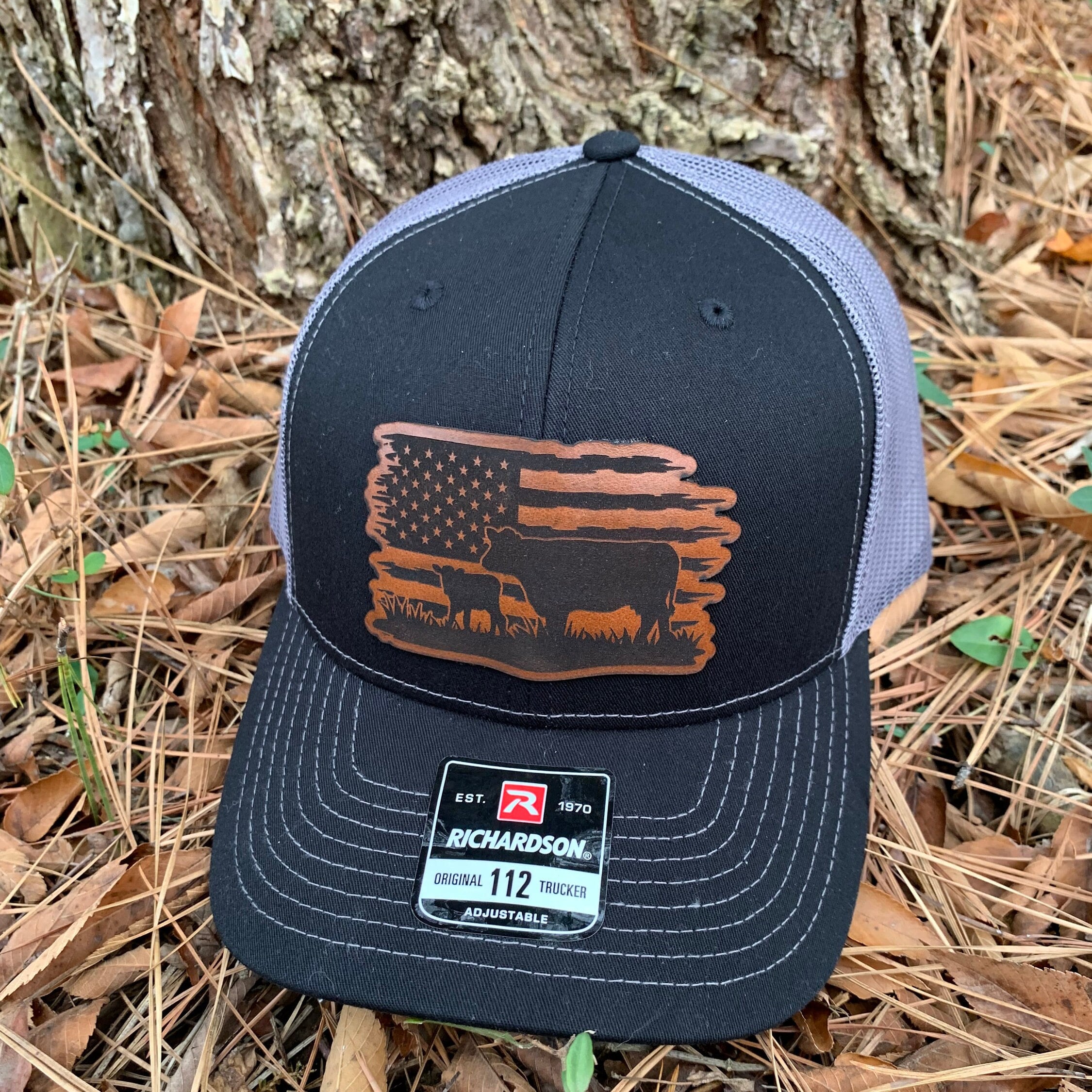 Leather Patch Hat, Cow Hat, American Flag Hat, Trucker Cap, Farm ...