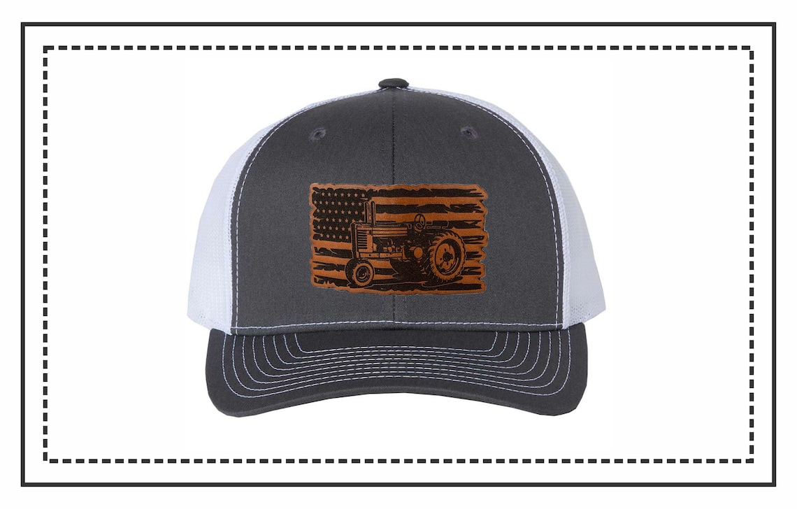 Leather Patch Hat, Antique Tractor Hat, American Flag Hat, Trucker Cap ...