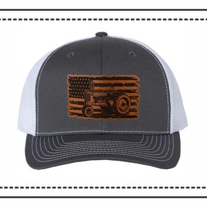 Leather Patch Hat, Antique Tractor Hat, American Flag Hat, Trucker Cap ...