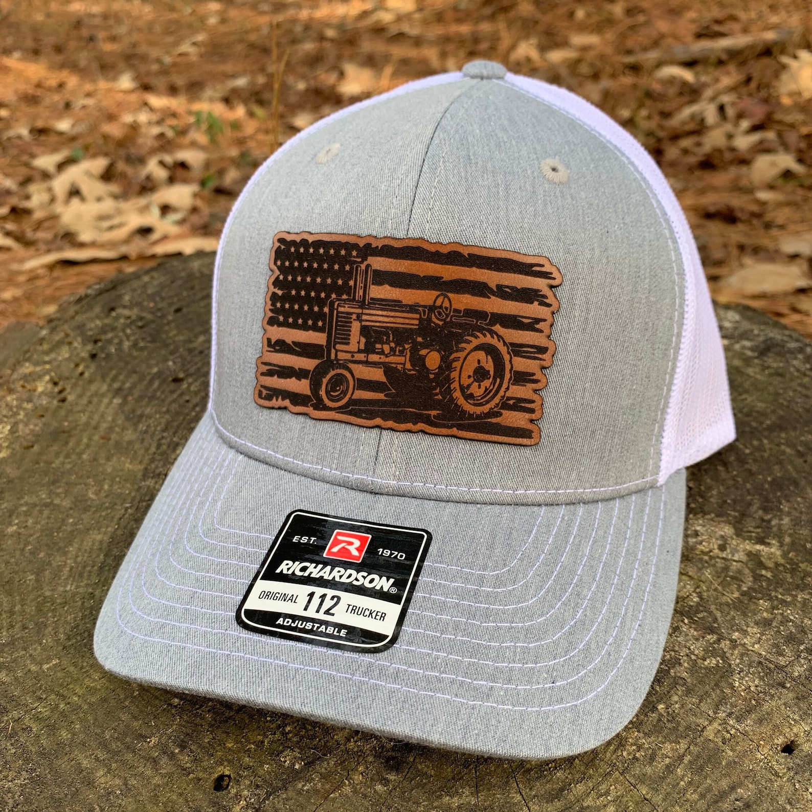 Leather Patch Hat, Antique Tractor Hat, American Flag Hat, Trucker Cap ...