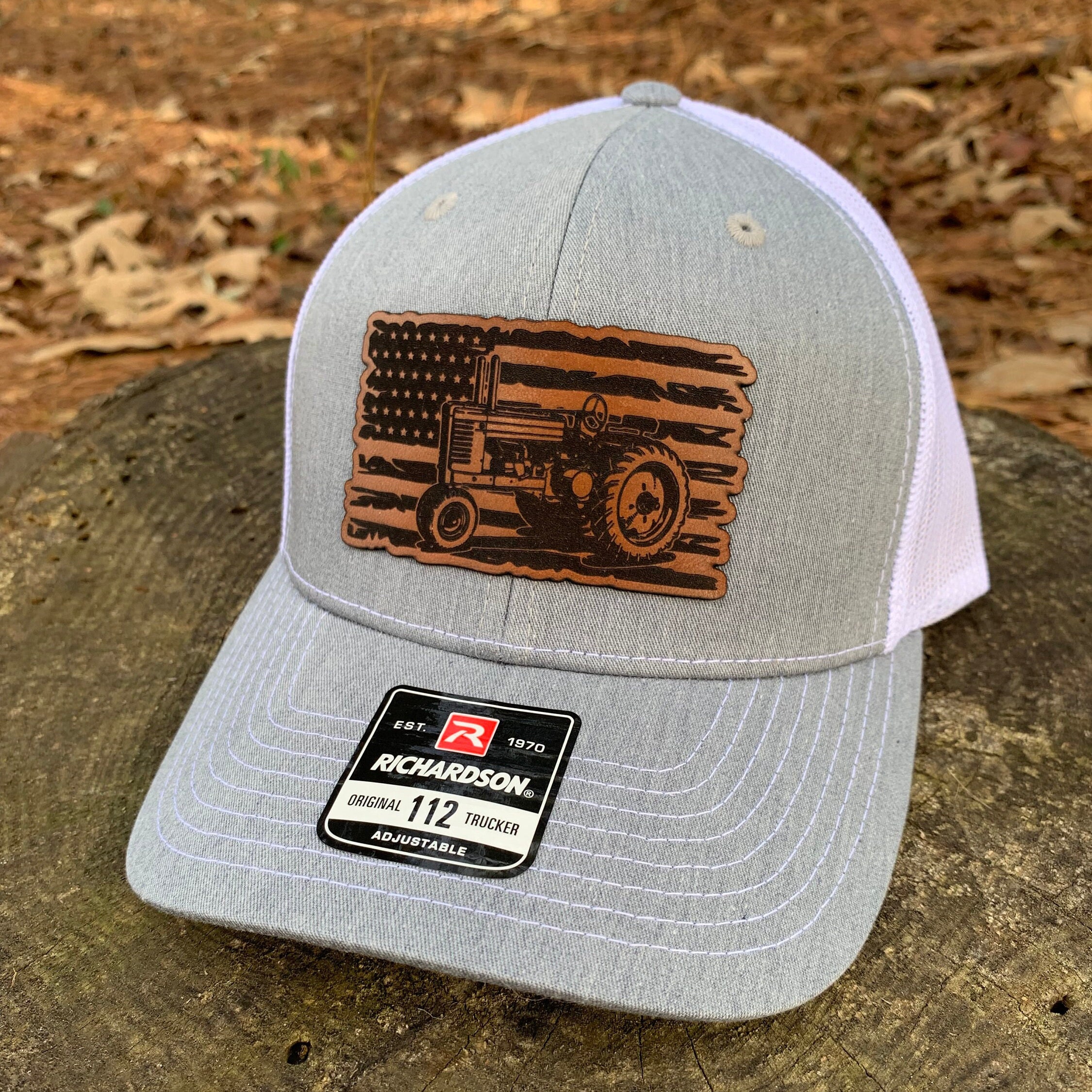 Leather Patch Hat, Antique Tractor Hat, American Flag Hat, Trucker Cap ...