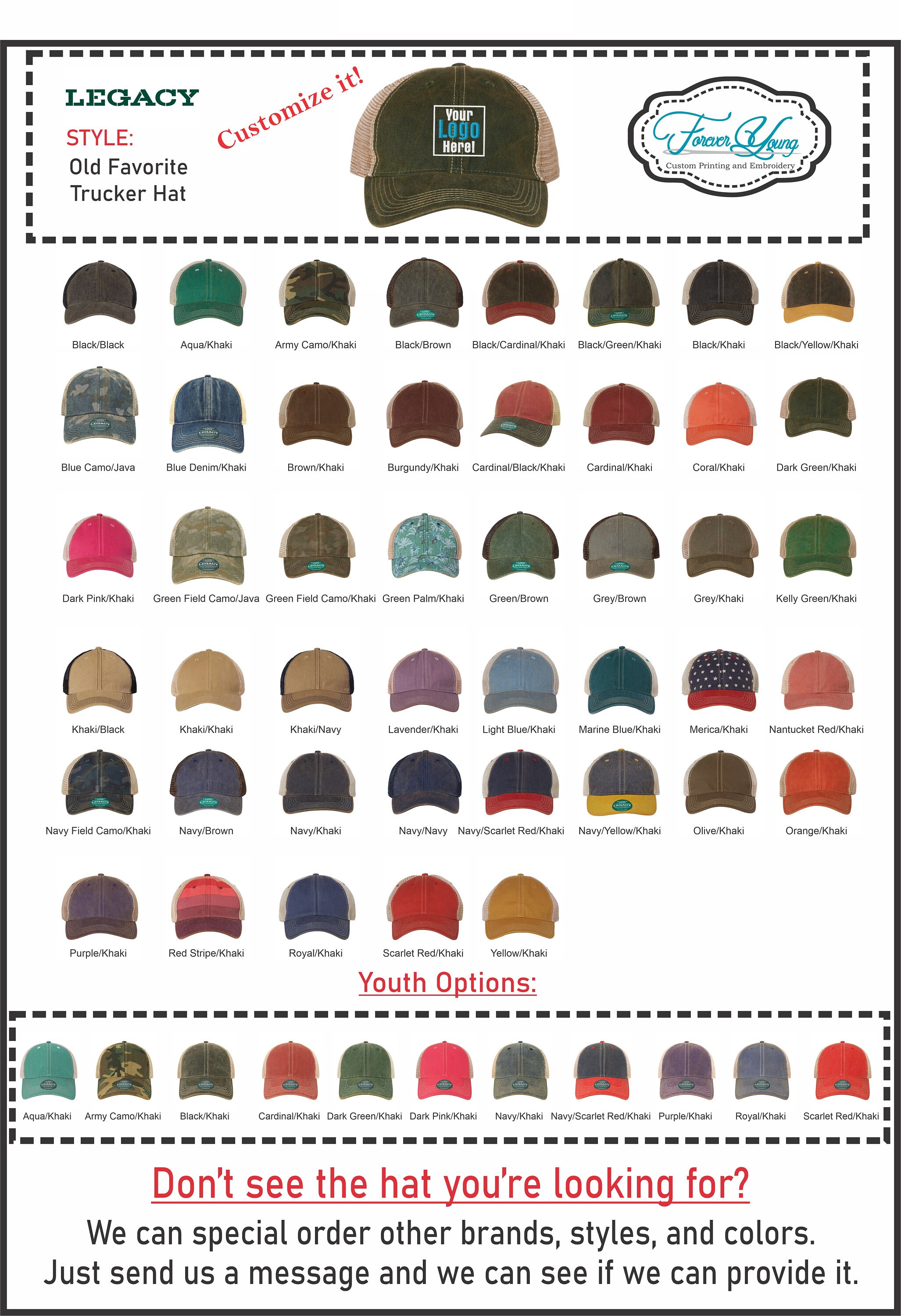 Custom Embroidered Hats, Non-structured Hat, Legacy Hats, Custom Text ...