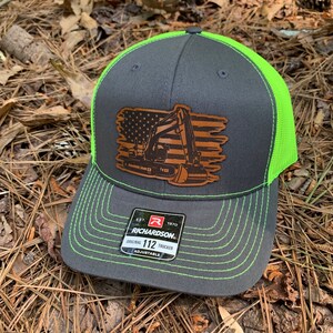 Leather Patch Hat, Excavator Hat, American Flag Hat, Construction Hat ...