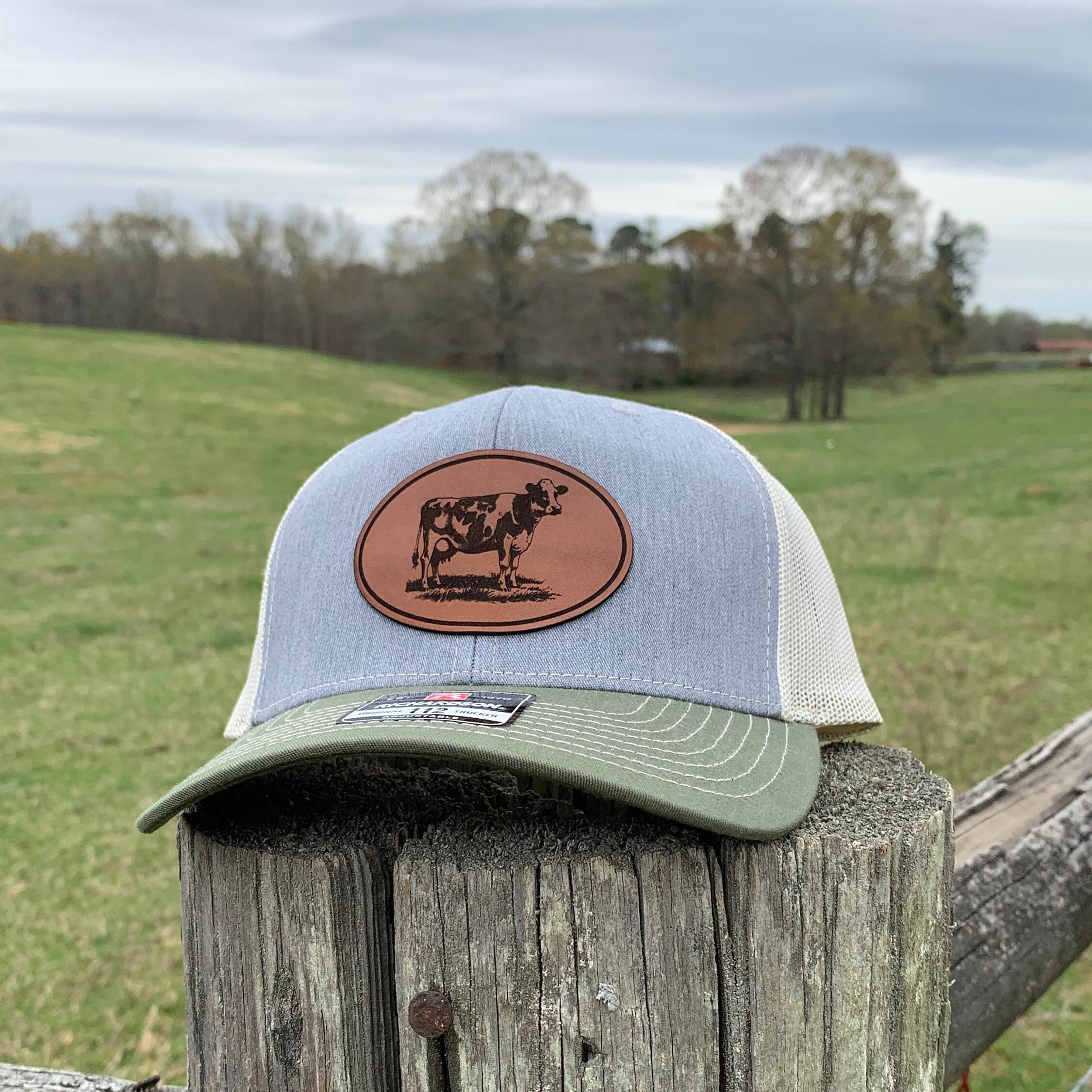Leather Patch Hat, Cow Hat, Dairy Cow Hat, Trucker Cap, Farm Apparel ...