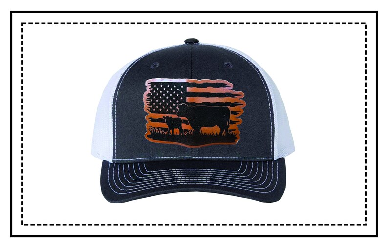 Leather Patch Hat, Cow Hat, American Flag Hat, Trucker Cap, Farm ...