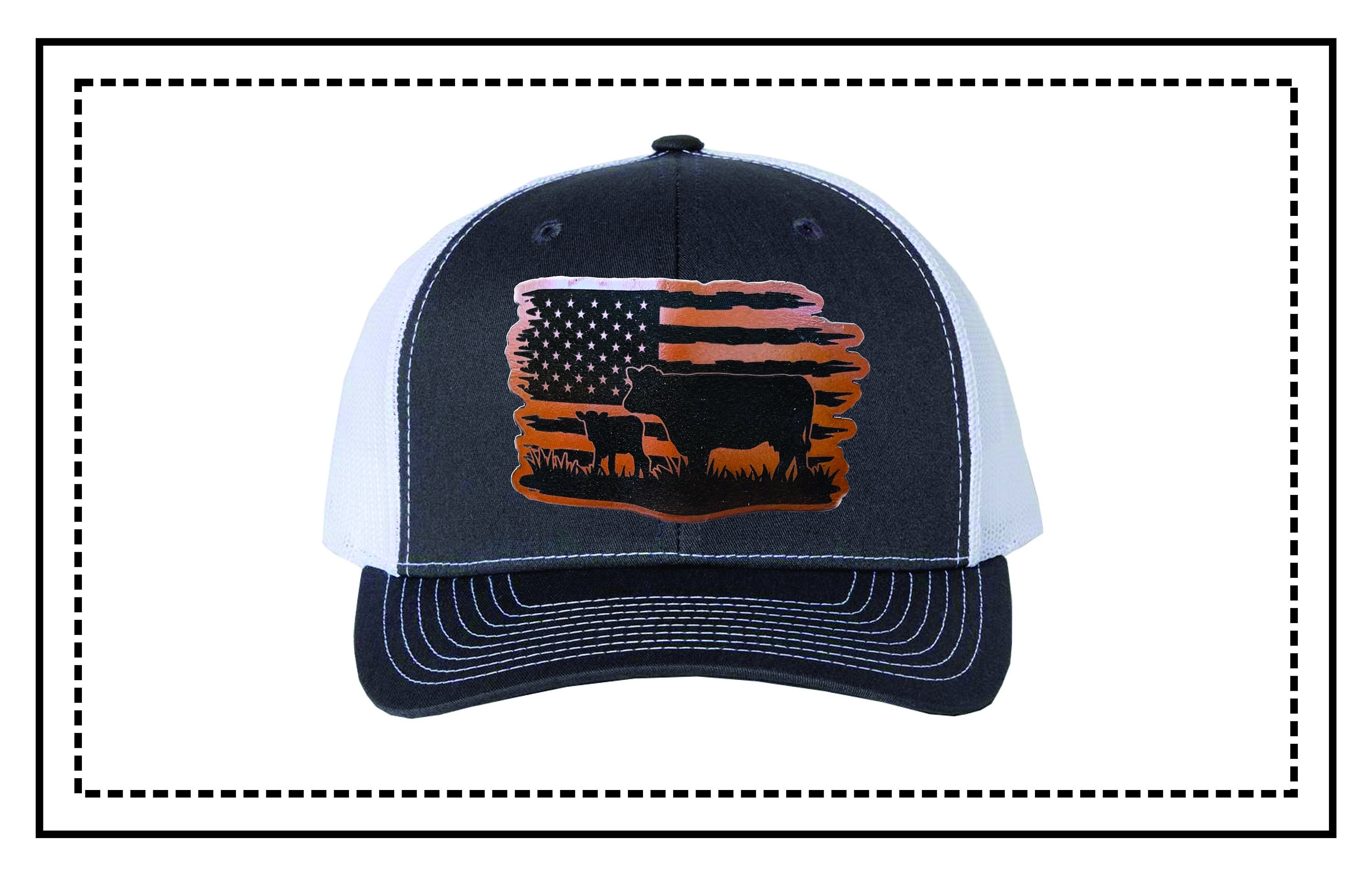 Leather Patch Hat, Cow Hat, American Flag Hat, Trucker Cap, Farm ...