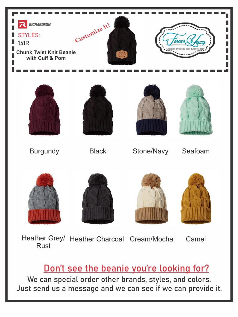 Custom Leather Patch Beanie: Personalized With Your Logo or Text - Etsy