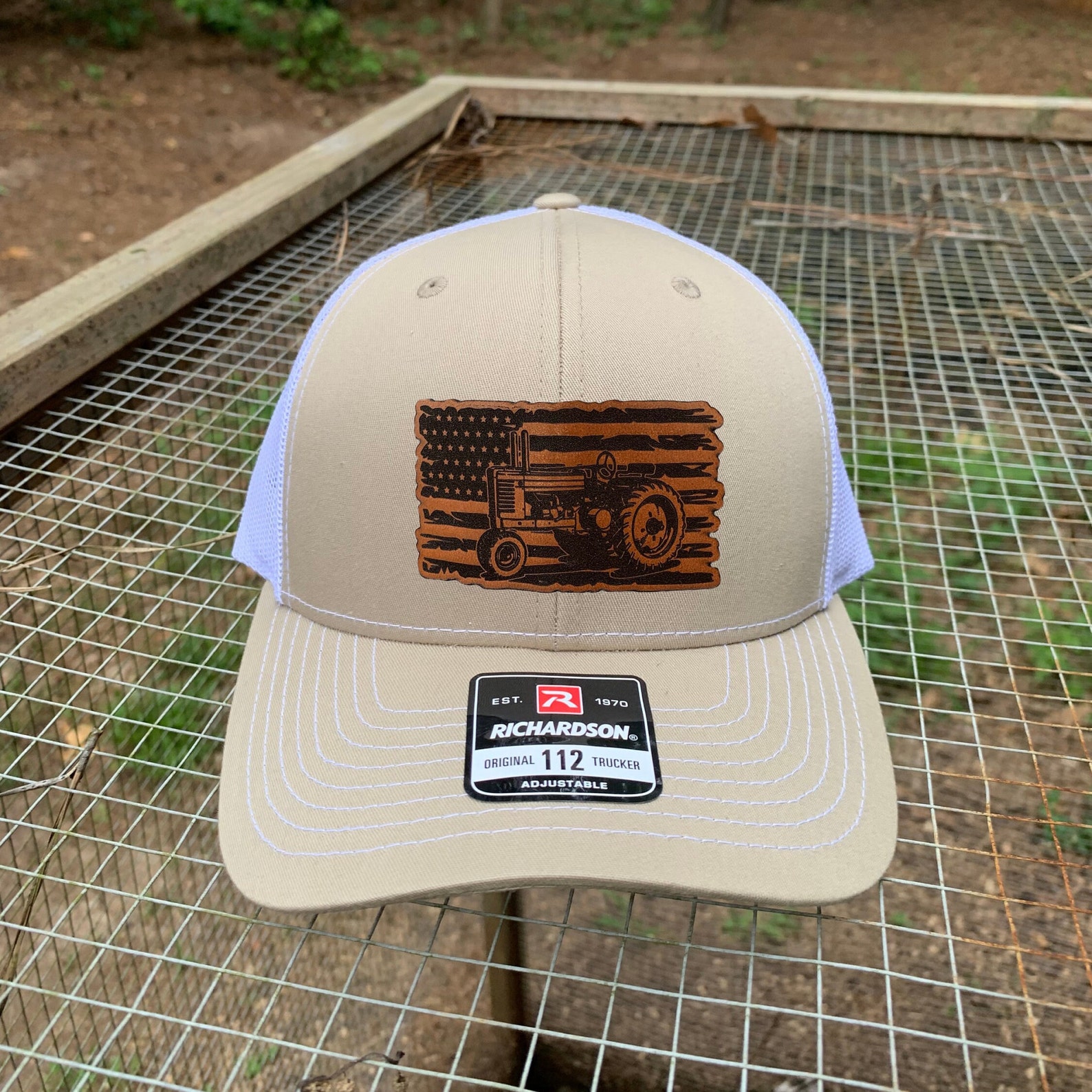 Leather Patch Hat, Antique Tractor Hat, American Flag Hat, Trucker Cap ...